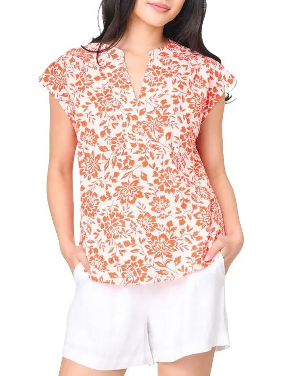GIBSONLOOK Cap Sleeve Stretch Cotton Top With Floral Print - Blossom Haze