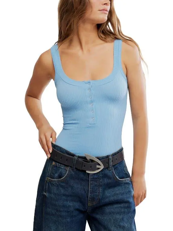 Free People Clean Slate Henley Tank - Blissful Blue