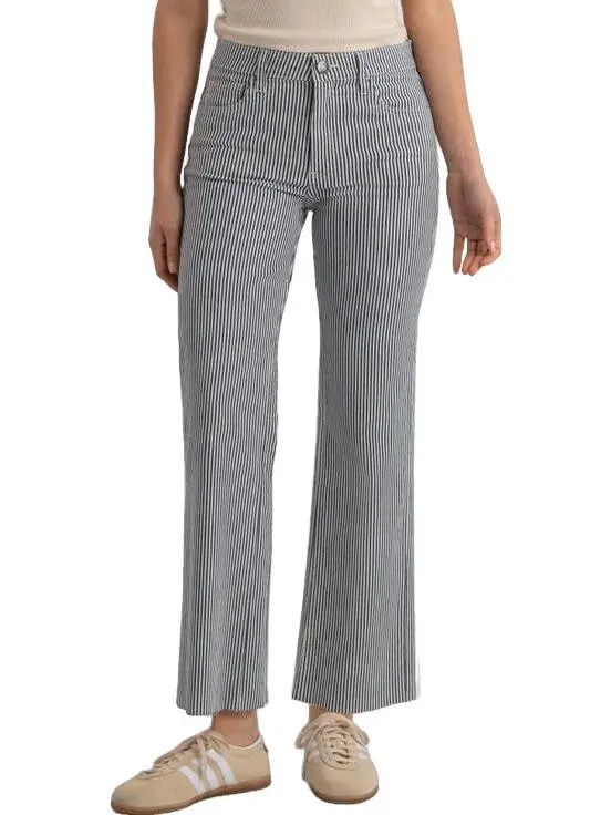 Kut From The Kloth Kelsey Fab Ab Stripe Raw Hem Ankle Flare Jeans - Navy/ivory