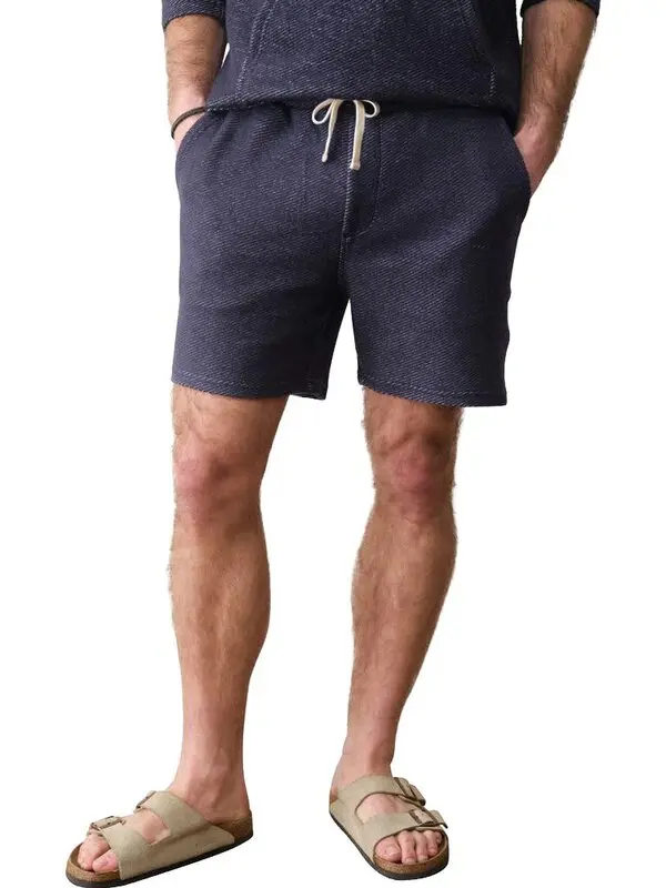 Marine Layer Portola Beach 6-inch Organic Cotton Twill Drawstring Shorts - Navy/white