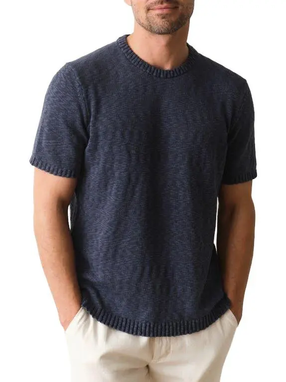 Marine Layer Short Sleeve Slub Cotton Sweater - Vintage Indigo
