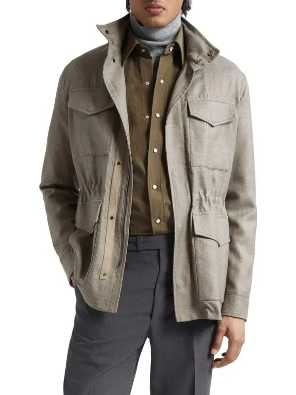 J. MUESER Water-resistant Virgin Wool Blend Field Jacket - Taupe