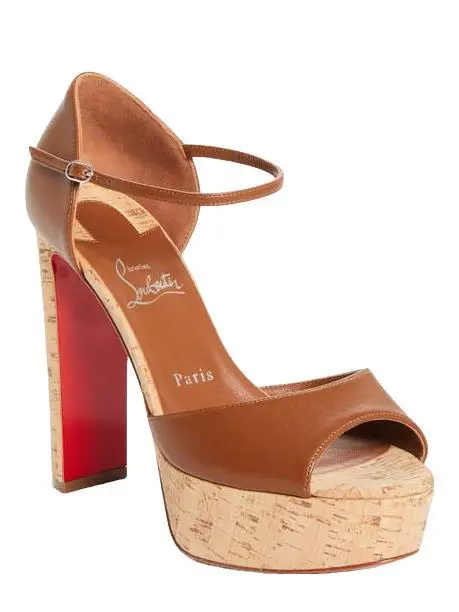 CHRISTIAN LOUBOUTIN Cork Platform Sandals - Cuoio/cuoio