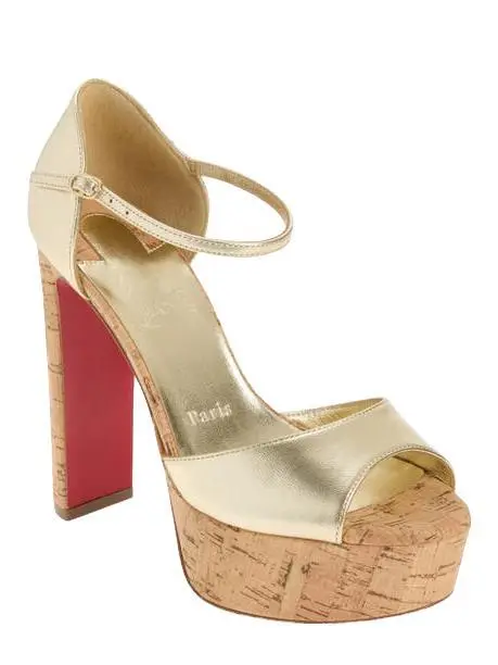 CHRISTIAN LOUBOUTIN Cork Platform Sandals - Platine/platine