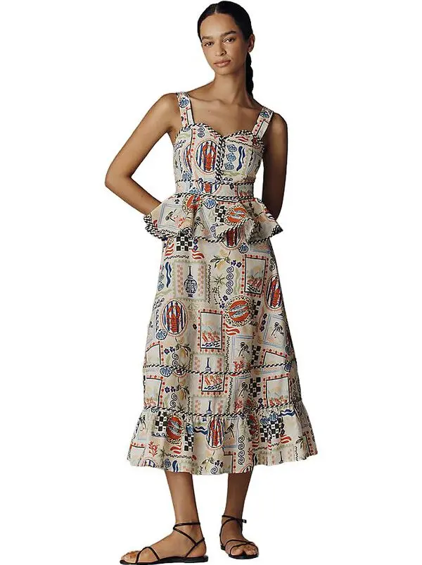 Hunter Bell Lacey Cotton Ruffle Midi Dress - Coastal Conversation