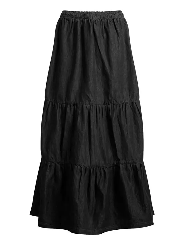 Adidas Originals Denim Maxi Skirt With Embroidered Trefoil And 3-stripes - Medium Black Denim