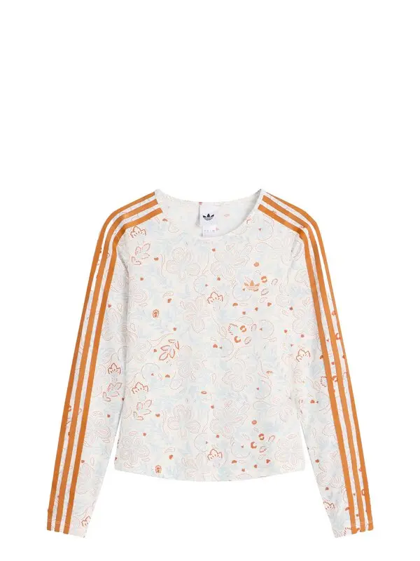 Adidas Mesh Long Sleeve Floral Top - Off White/rustic Orange