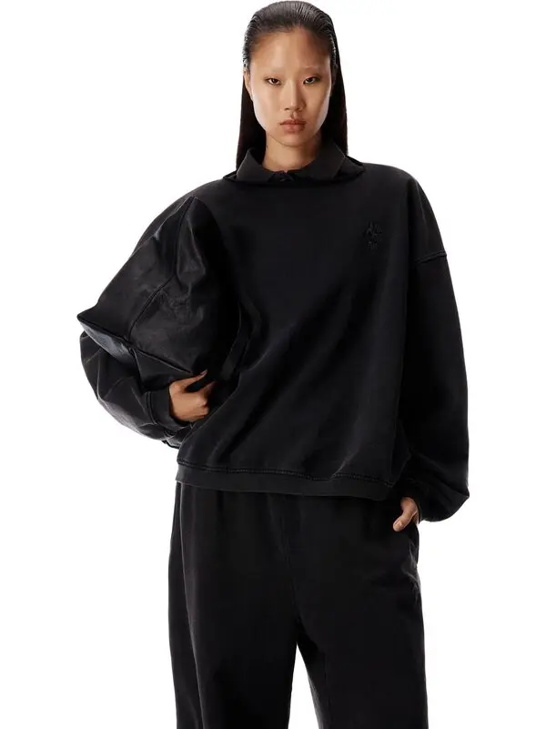 Alexander Wang Crewneck Sweatshirt With Attached Polo Dickie - Washed Black