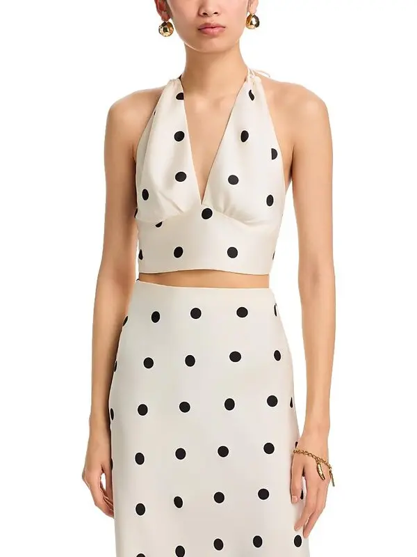 Bardot Phoebe Satin Halter Top - Black Spot