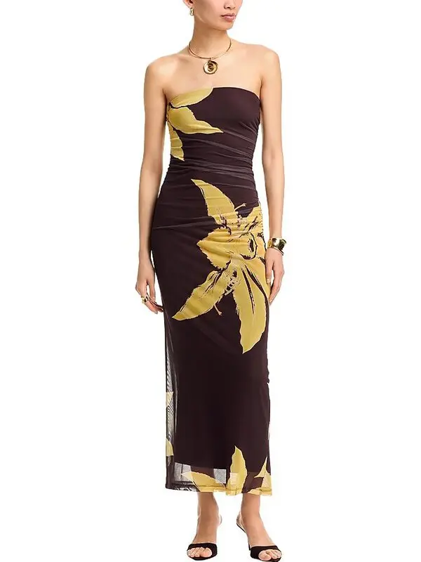 Bardot Ciera Strapless Mesh Maxi Dress - Chocolate Floral