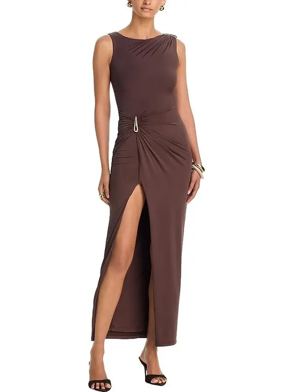 Bardot Reed Gold Detail Maxi Dress - Chocolate