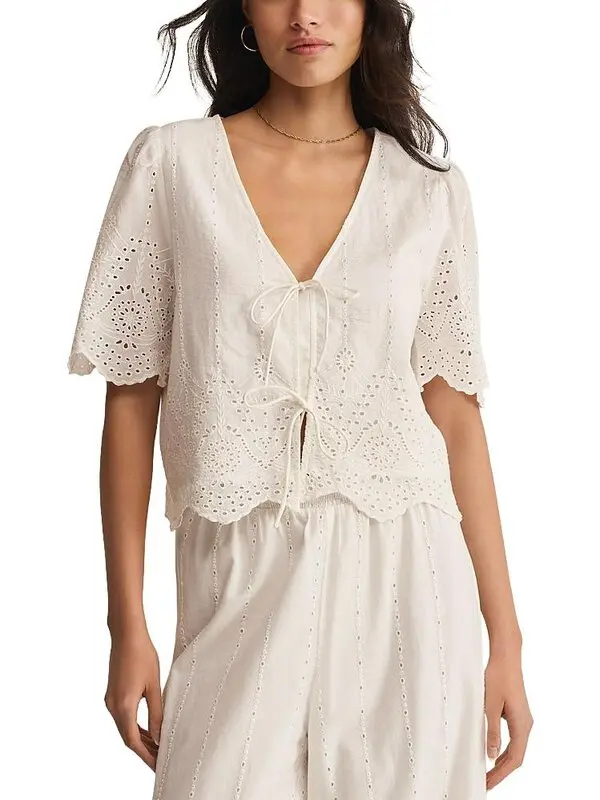 Z Supply Embroidered Lace Detail Top - White