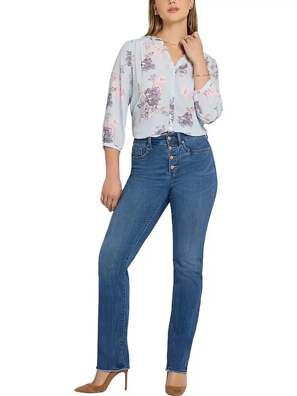 NYDJ Marilyn High Rise Button Fly Straight Jeans - Wild River