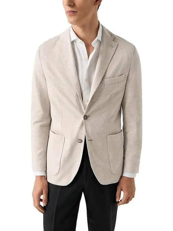 Eton Herringbone Linen Jersey Soft Jacket - Light Beige