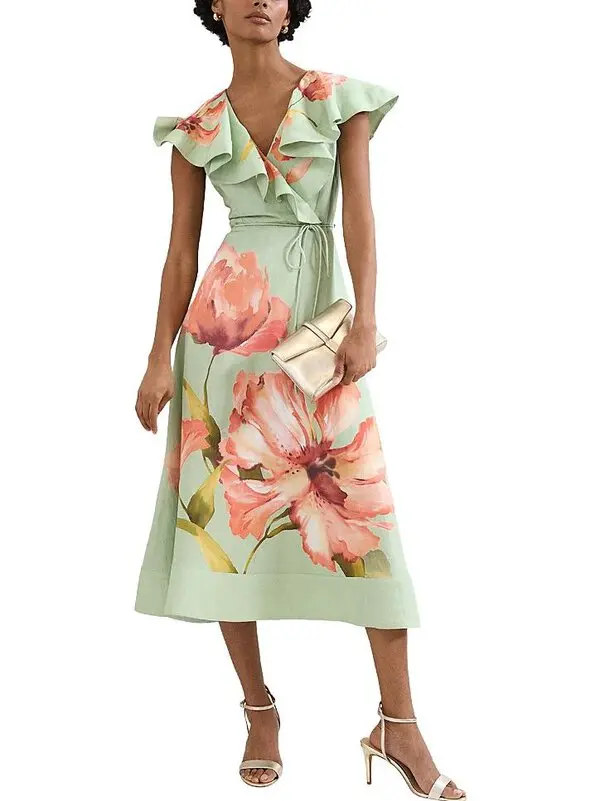 PHASE EIGHT Matilda Floral Midi Wrap Dress - Green