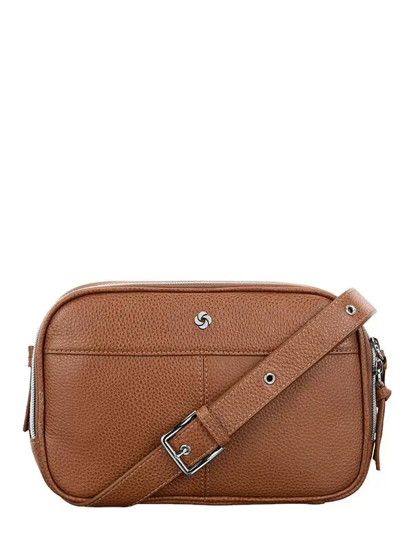 SAMSONITE Leather Crossbody Bag With Adjustable Strap - Cognac