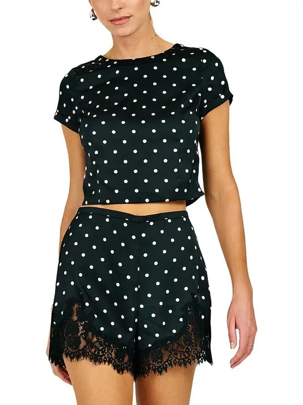 Line & Dot Sophie Polka Dot Shorts With Lace Trim - Black
