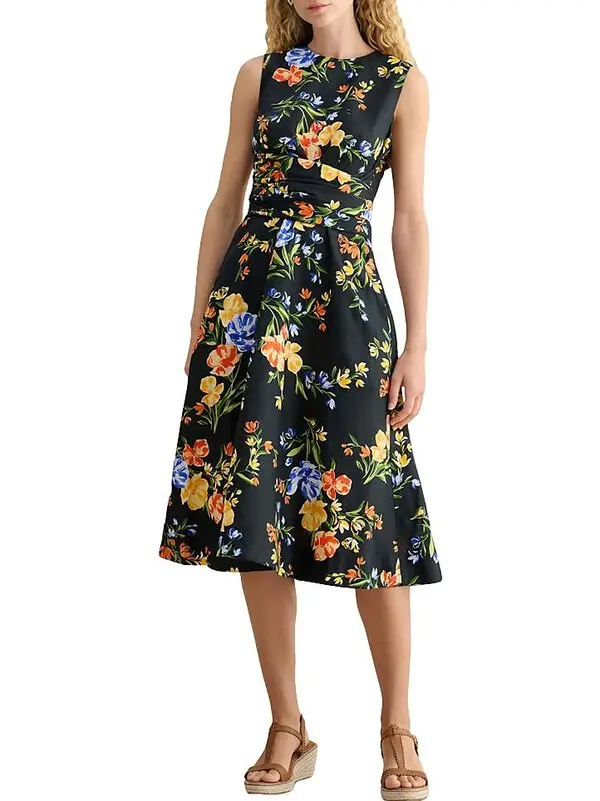 HOBBS LONDON Floral Linen Midi Dress - Navy Multi