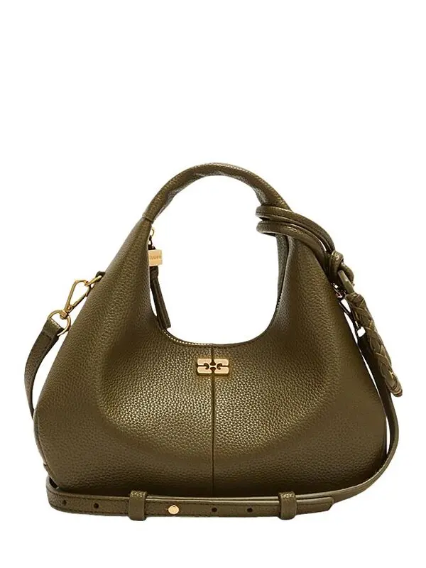 GANNI Mini Grained Hobo Bag - Military Olive