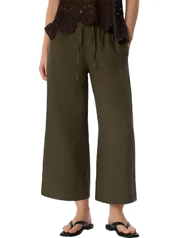 Whistles Elasticated Linen Cropped Trousers - Khaki