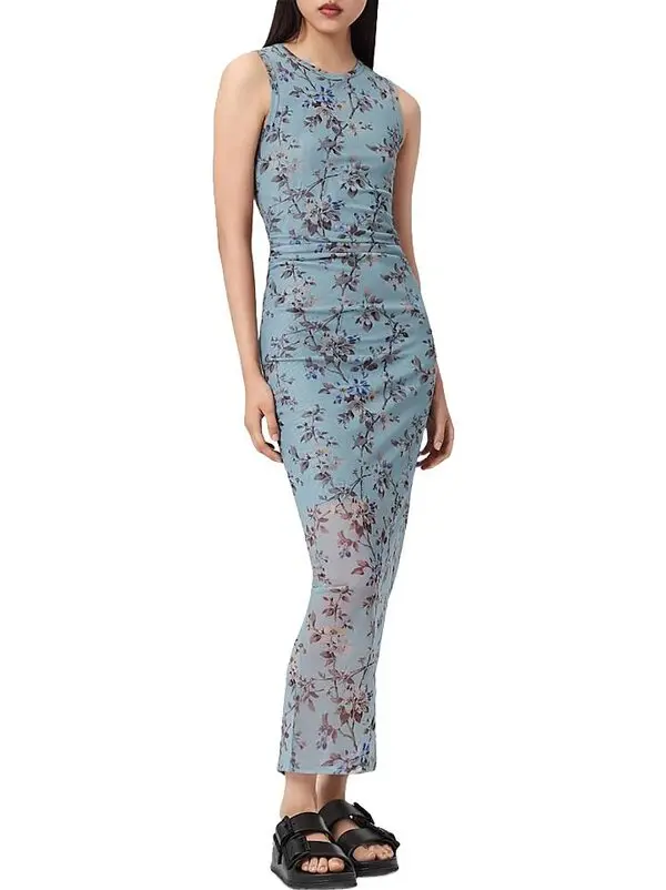ALLSAINTS Katarina Floral Print Mesh Maxi Dress - Vine Lake Blue