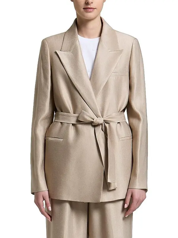 Peserico Belted Peak Lapel Blazer - Seaside Sand Beige