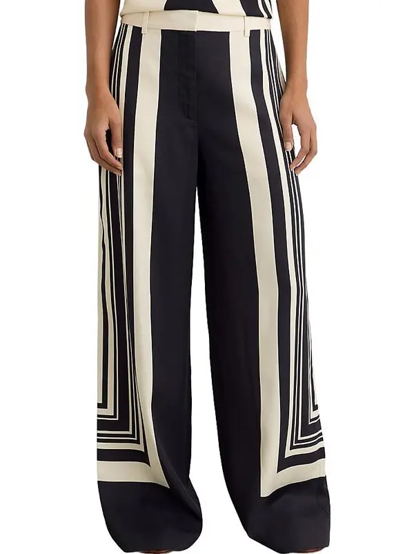 REISS Petite Caris Printed Wide Leg Pants - Black/white