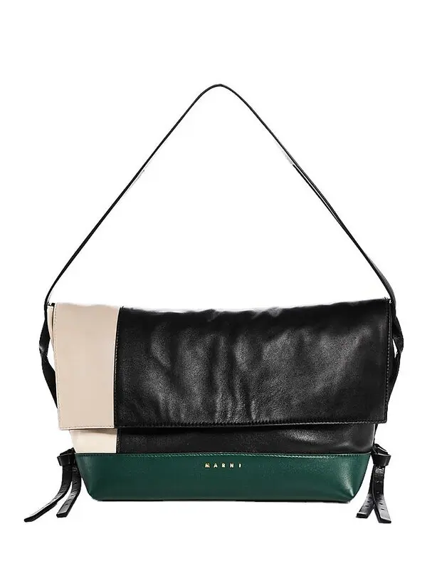 Marni Color-blocked Leather Shoulder Bag - White/black/dark Petrol