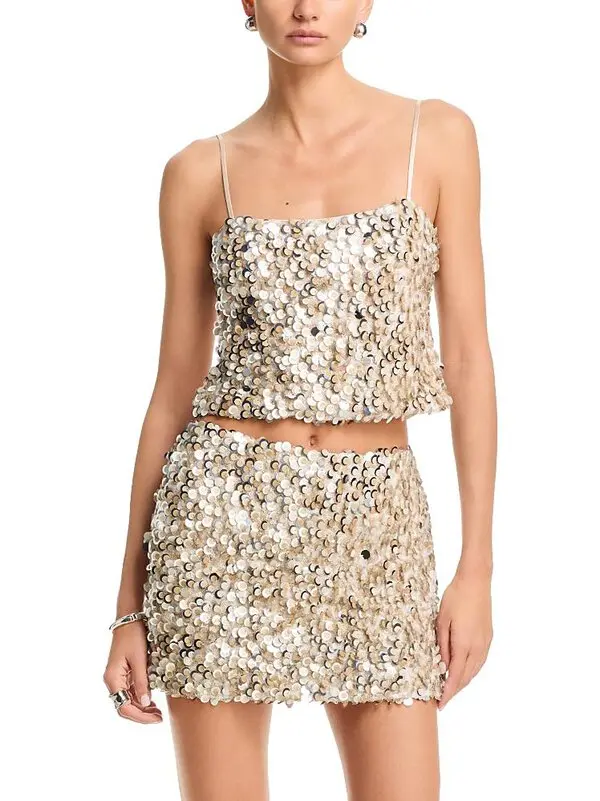 Aqua Multi Sequin Cropped Top - Metallic Sand