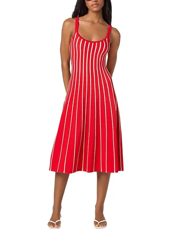 Astr The Label Sleeveless Ribbed Knit Midi Dress - Red Stripe