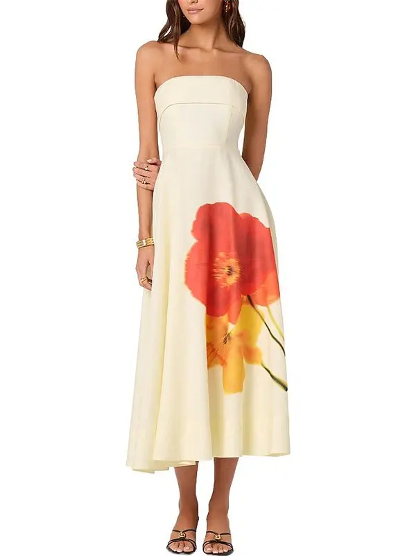 Astr The Label Strapless Midi Dress - Red Yellow