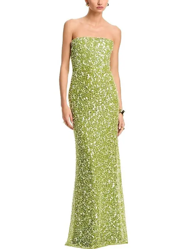 SAU LEE Embellished Strapless Gown - Green Emerald