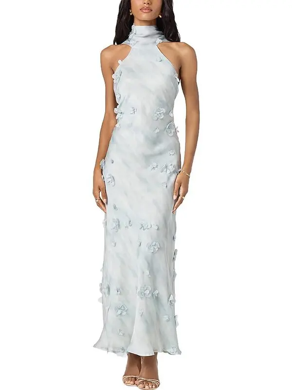Astr The Label 3d Floral Applique Sleeveless Halter Maxi Dress - Seafoam
