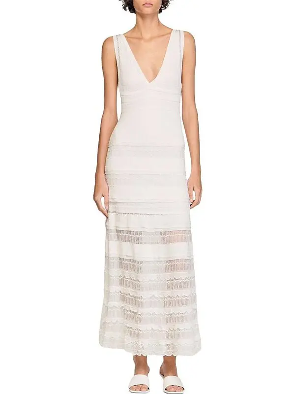 Sandro Pointelle Knit Maxi Dress - White