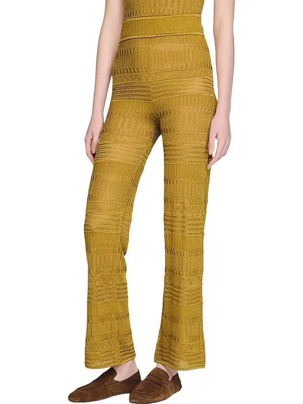 Sandro Pointelle Knit Trousers - Olive