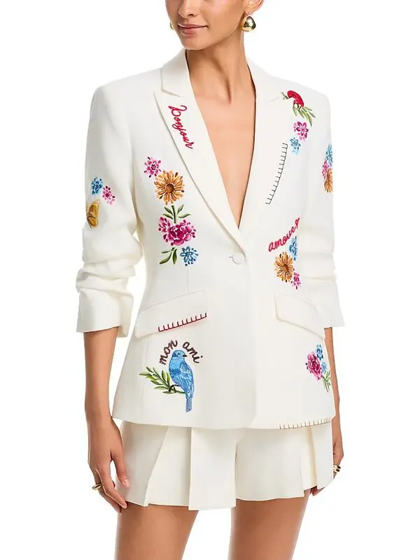 Cinq À Sept Celeste Vine Scrunched Blazer - Ivory/multi
