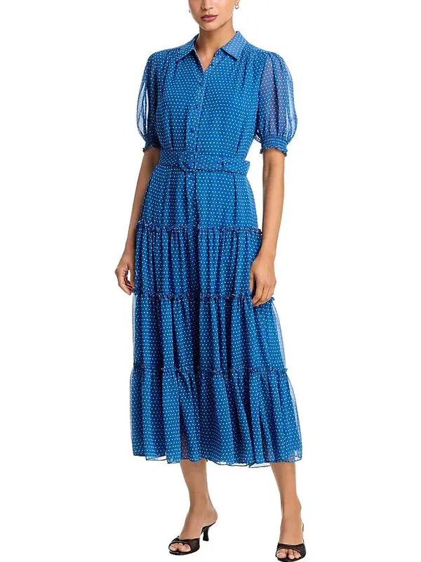 Cinq À Sept Pin Dot Midi Dress - Twilight Bay/ivory