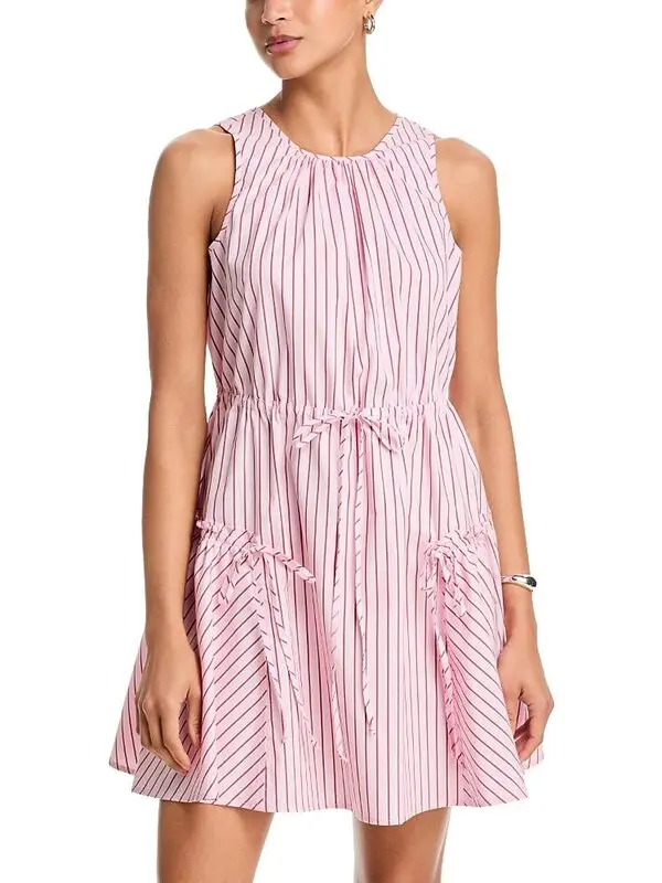 Cinq À Sept Rose Stripe Leylani Dress - Cotton Candy/crimson Plum