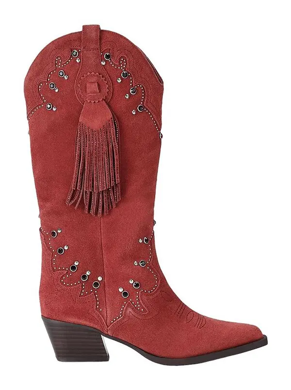 Kurt Geiger Oxford Western Tassel Boots - Medium Red