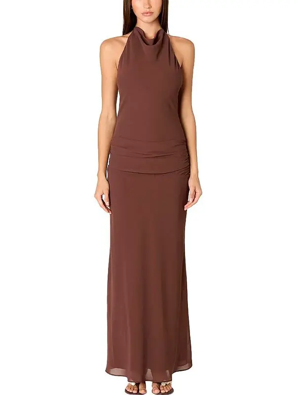 NIA Giulia Sleeveless High Neck Maxi Dress - Chocolate