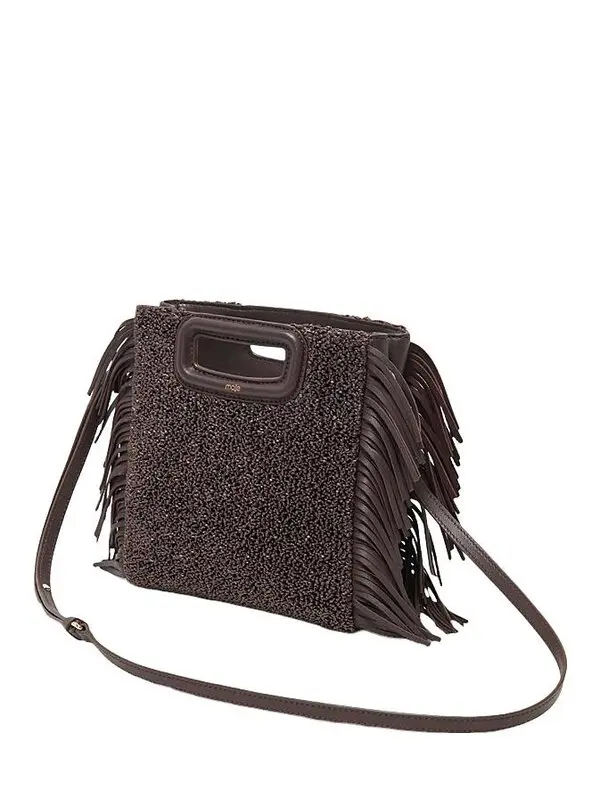 Maje Fringed Leather Shoulder Bag - Dark Brown