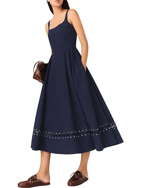 Maje Flared Midi Dress - Navy