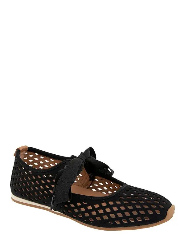 KENNETH COLE Annalise Ballet Flats With Ribbon Detail - Black Nubuck