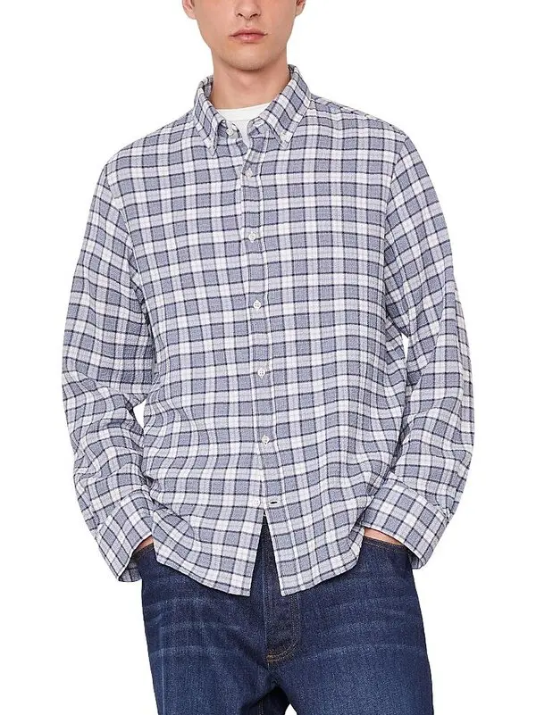 Officine Générale Arsene Waffled Checked Shirt - White/blue/navy