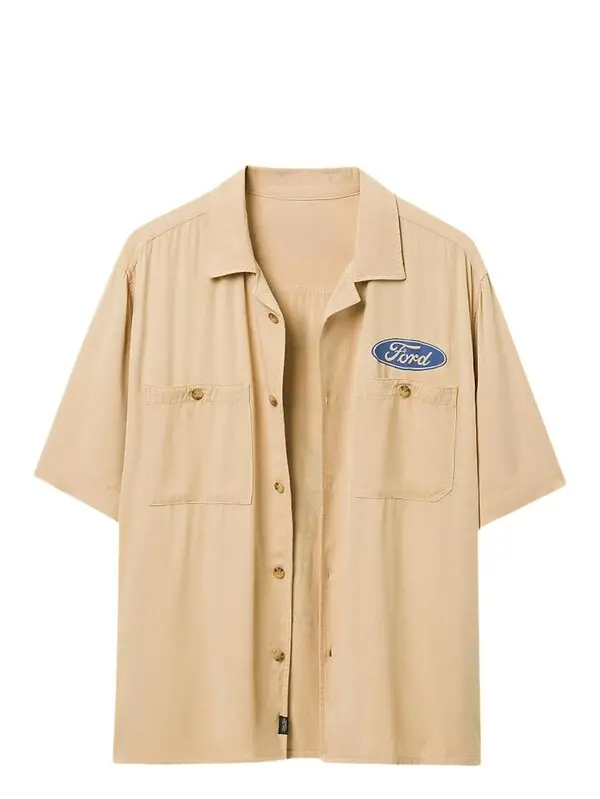 Junk Food Clothing Ford Mustang Graphic Camp Shirt - Camel