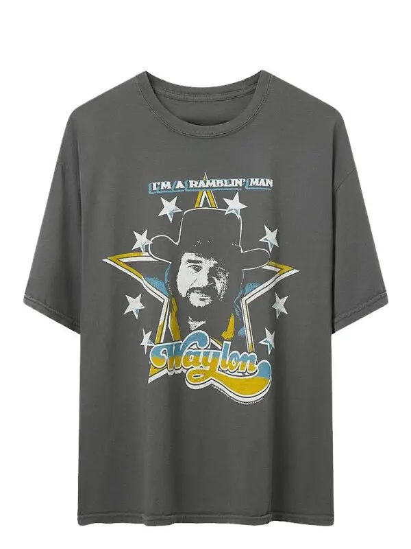 Junk Food Clothing Waylon Jennings "i'm A Ramblin' Man" Graphic Oversized T-shirt - Vintage Black