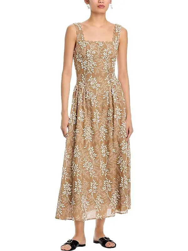 Moon River Square Neck Midi Dress - Mocha