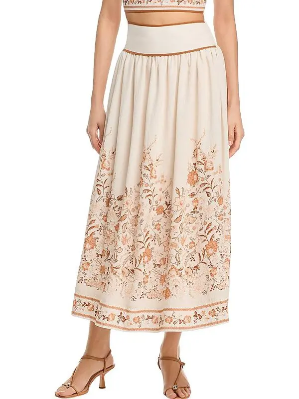 Moon River Floral Print Midi Skirt - Cream Multi