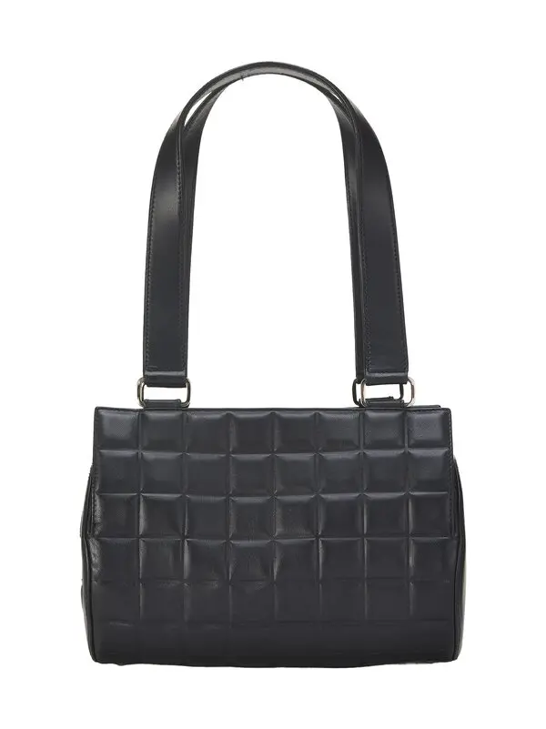 Chanel Black Quilted Lambskin Barrel Handbag - Navy