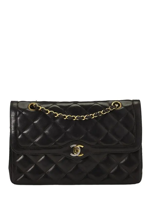 Chanel Quilted Lambskin Paris Limited Double Flap Shoulder Bag - Black